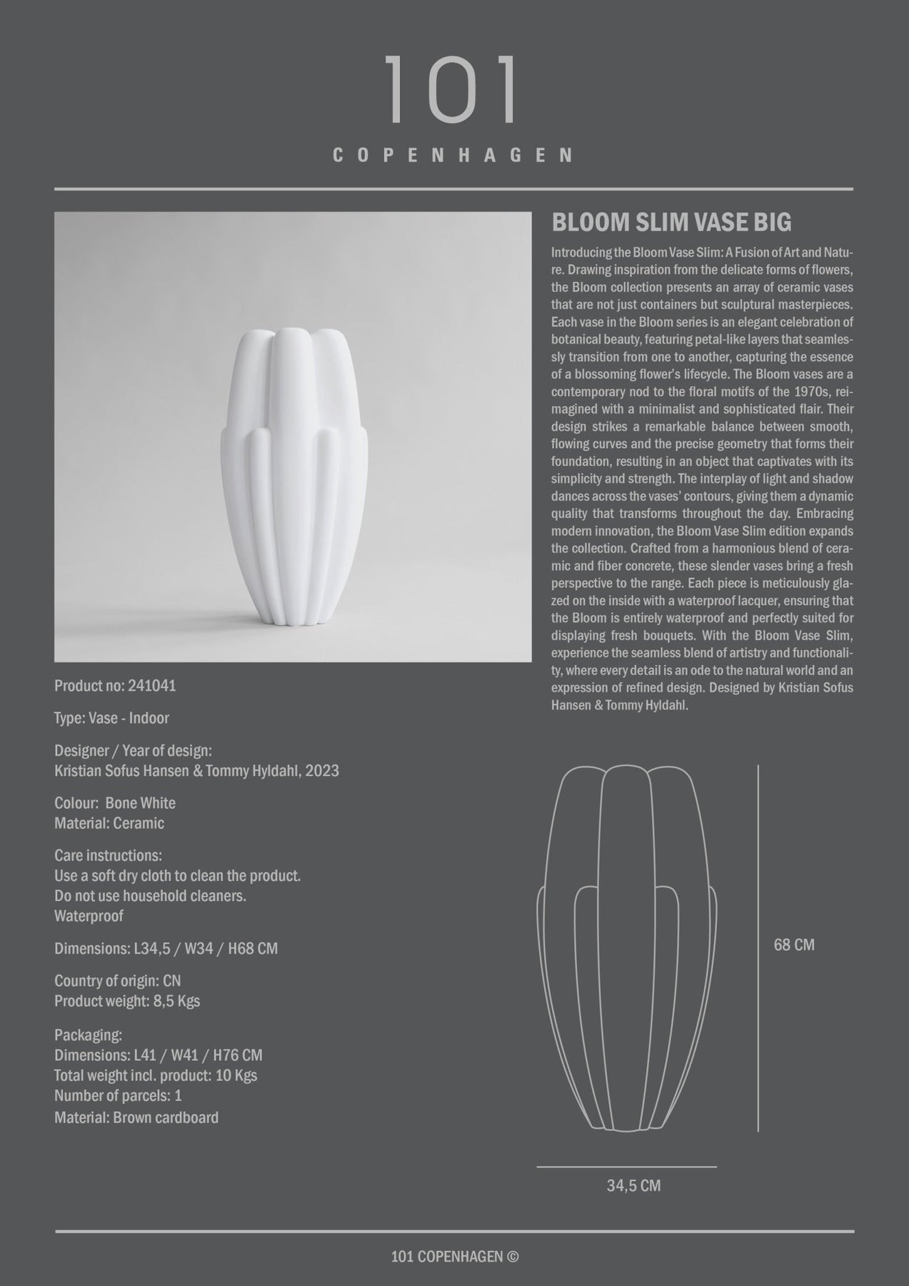 Bloom Slim Vase, Big - Bone White | Forom