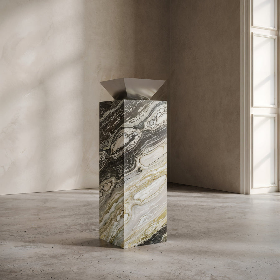 Como White Onyx and Burl Wood Plinth – Forom