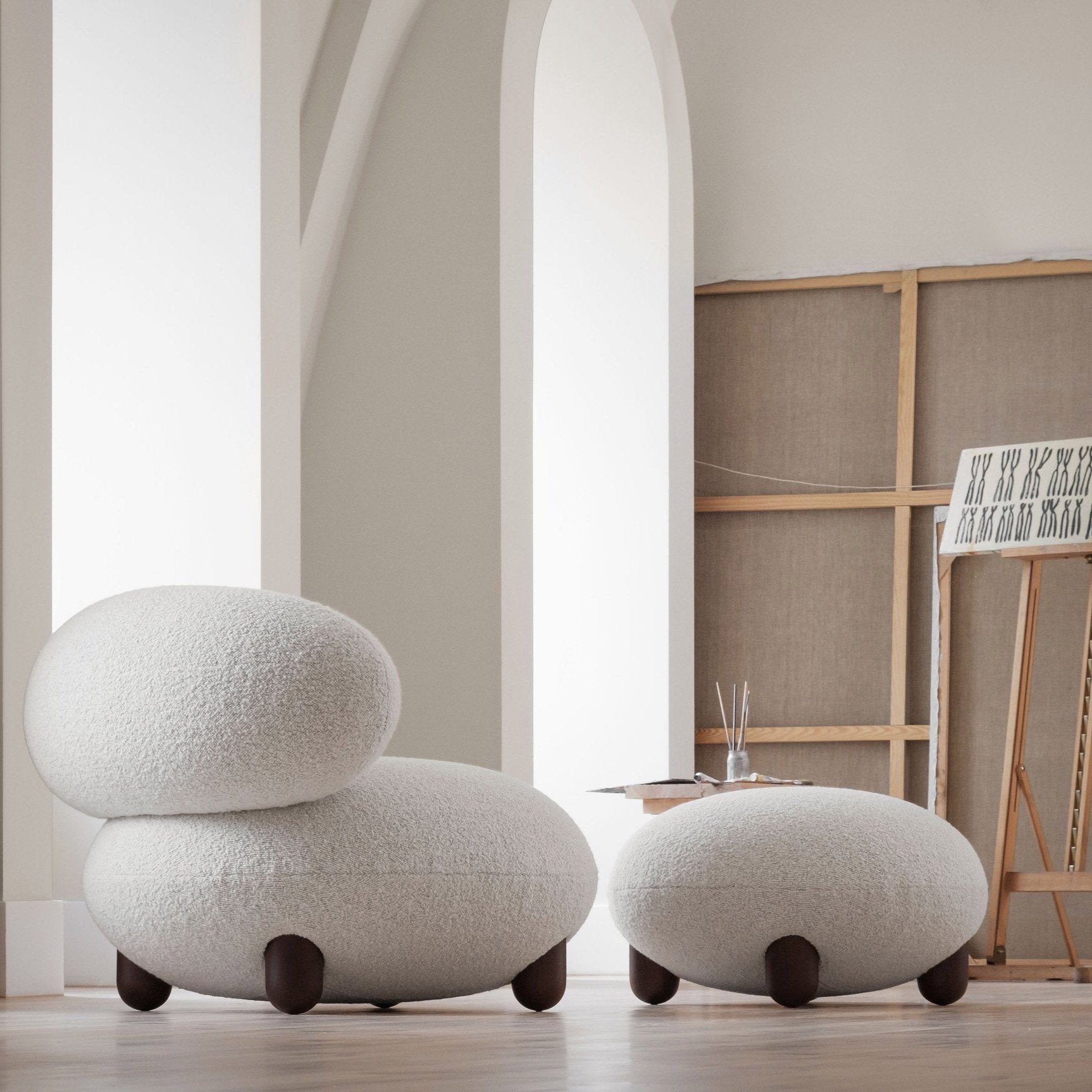 Flock Lounge Chair and Ottoman Set Col. 1 Ivory Open Box Forom